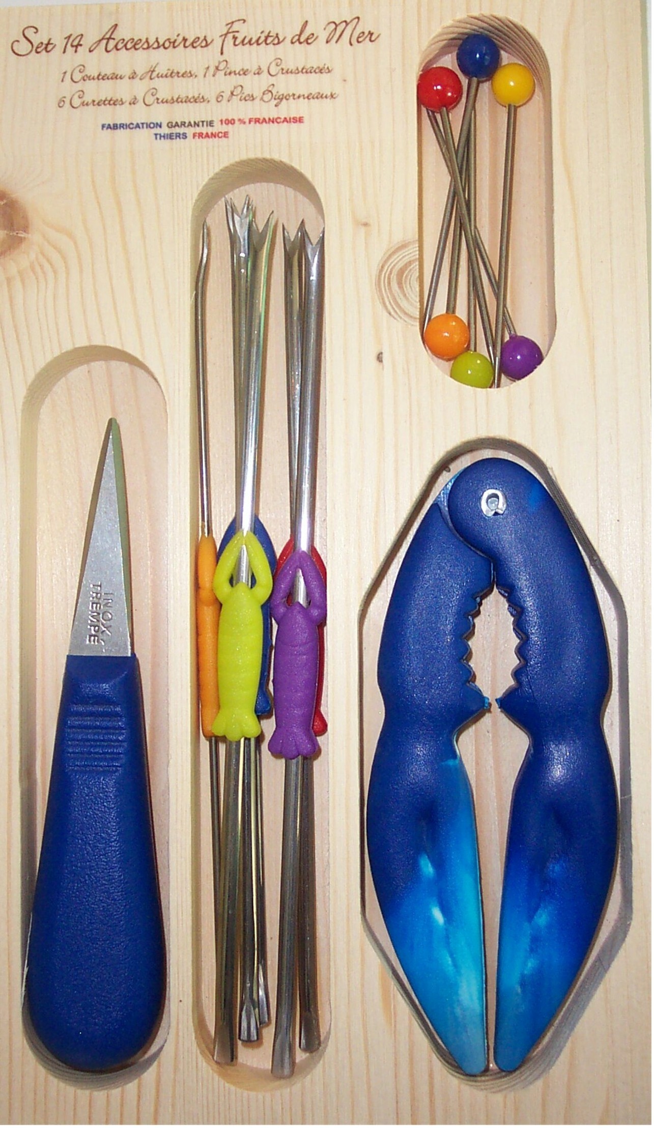 coffret-fruits-de-mer accessoires crustacés couteau a huitres curette ...